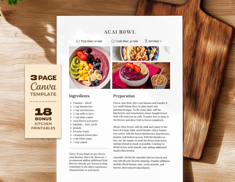 Editable Canva Recipe Template Printable Minimalist Recipe, Editable ...