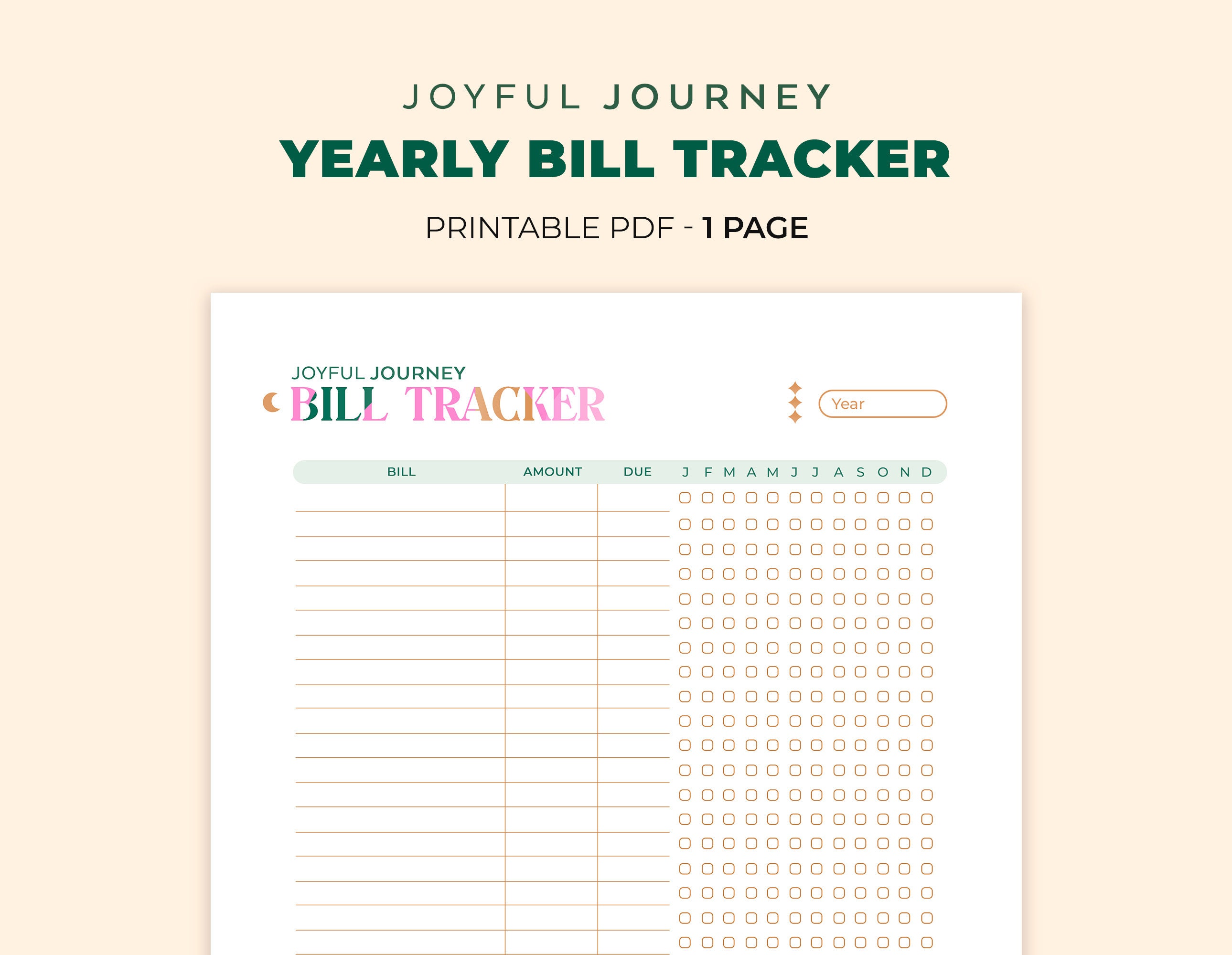 Yearly Bill Tracker Joyful Journey Bill Payment Checklist, Bill ...