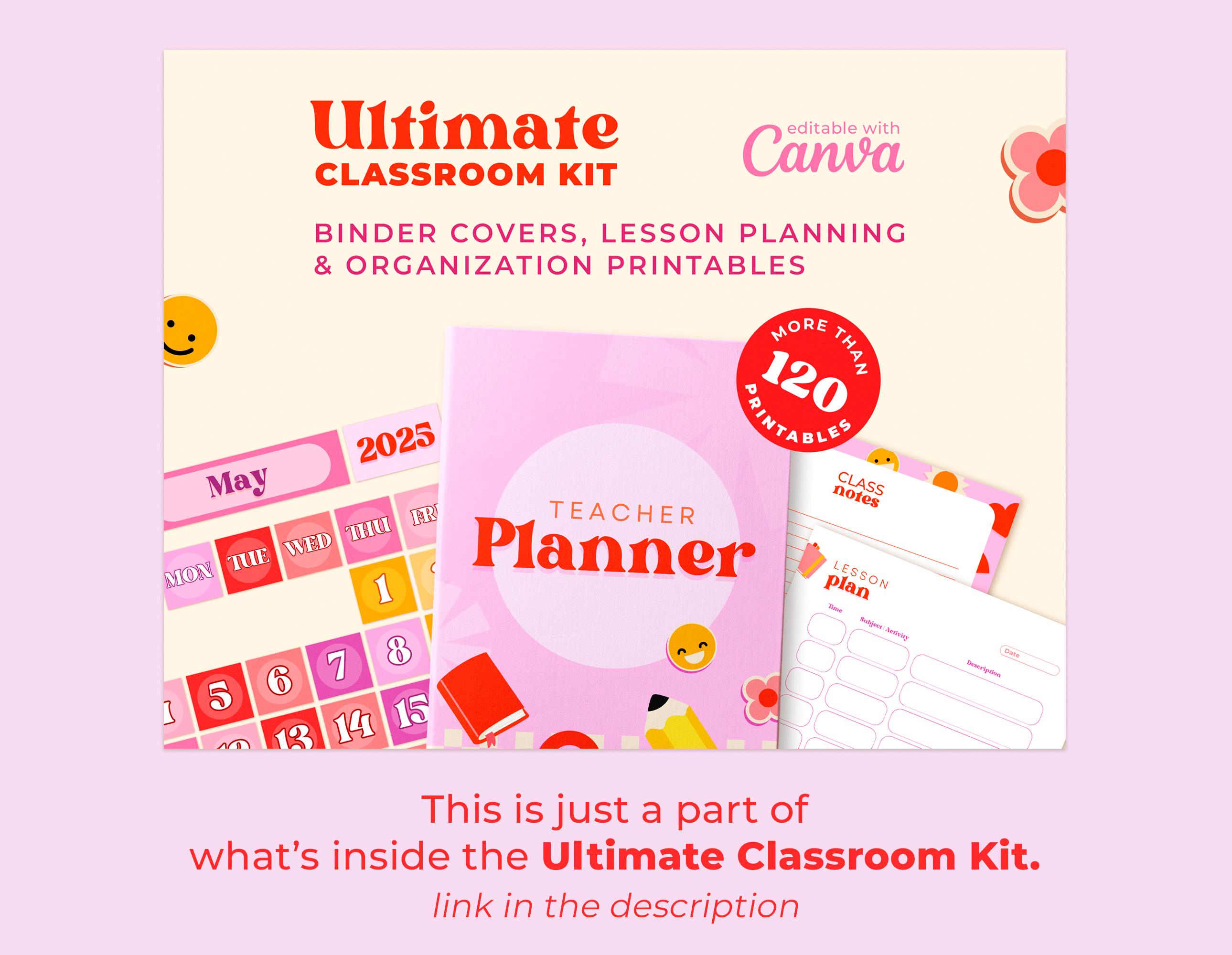 Pink Retro Classroom Calendar: Printable Teacher Organizer Canva ...