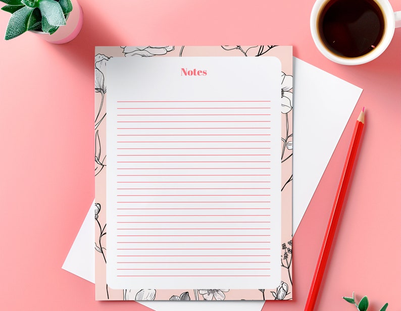 Printable Minimal Flowers Notes Page, Notes Template, Note Taking ...