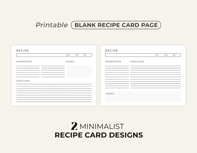 Printable Minimalist Blank Recipe Card Template | Simple Recipe Card ...