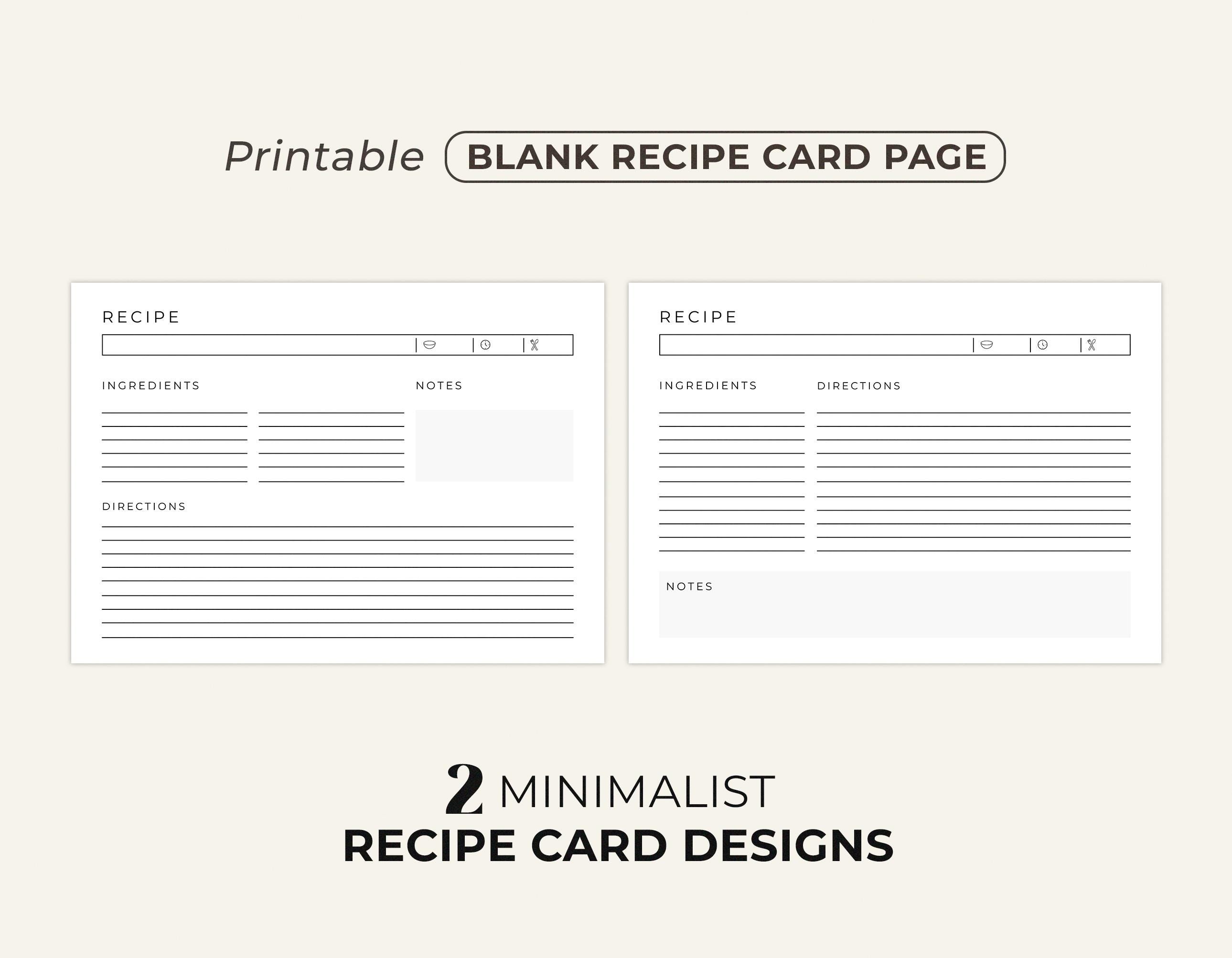 Printable Minimalist Blank Recipe Card Template | Simple Recipe Card ...
