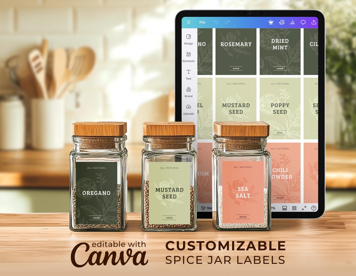 Personalized Modern Spice Jar Labels With Canva | Customizable Pantry ...