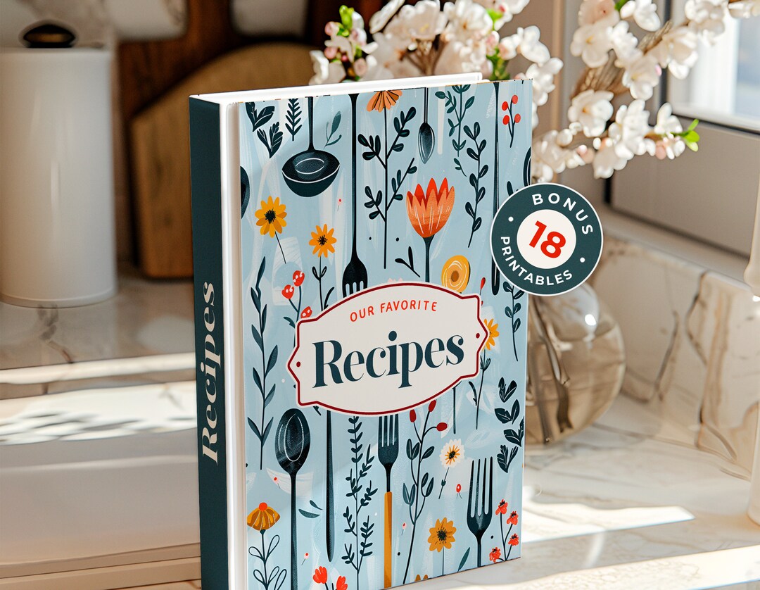 Recipe Binder Cover | Kitchen and Flowers Kit, Recipe Book Cover ...