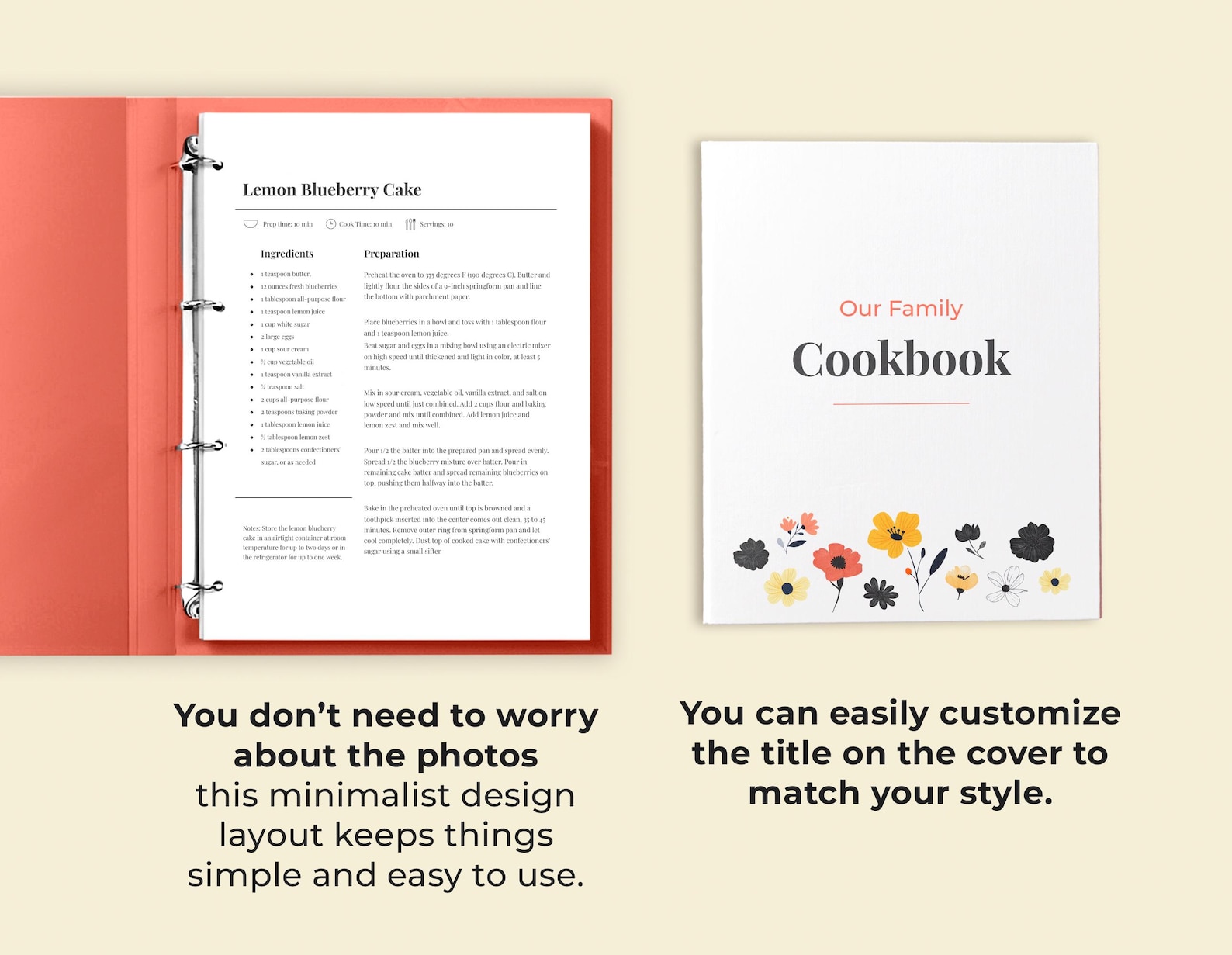 Minimalist Cookbook Template: Editable Recipe Book, MS Word and Google ...