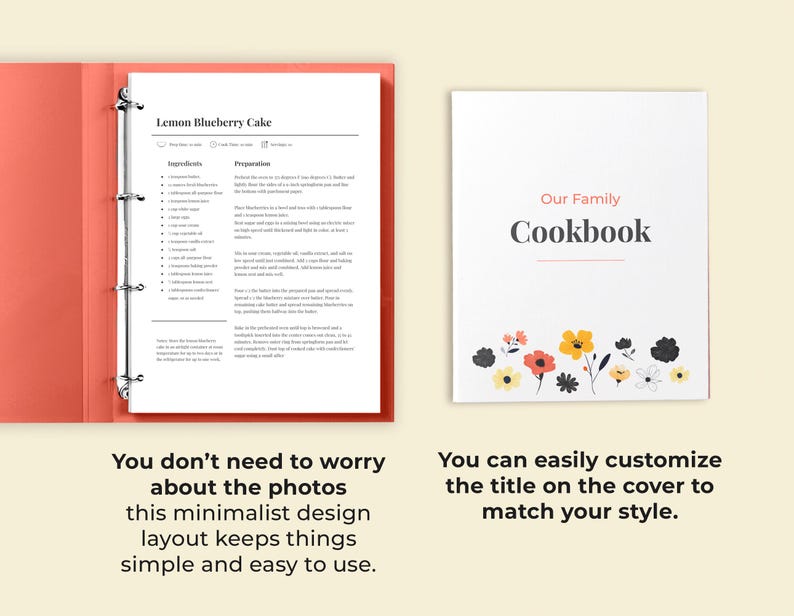 Minimalist Cookbook Template Editable With Microsoft Word and Google ...