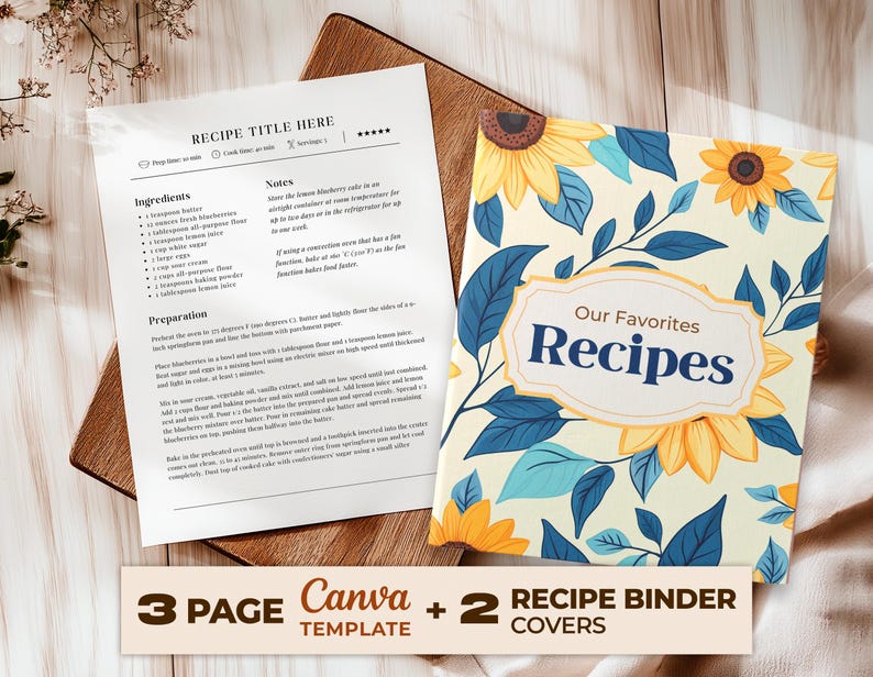 Editable Recipe With Canva | Printable Recipe Template + Sunflowers ...