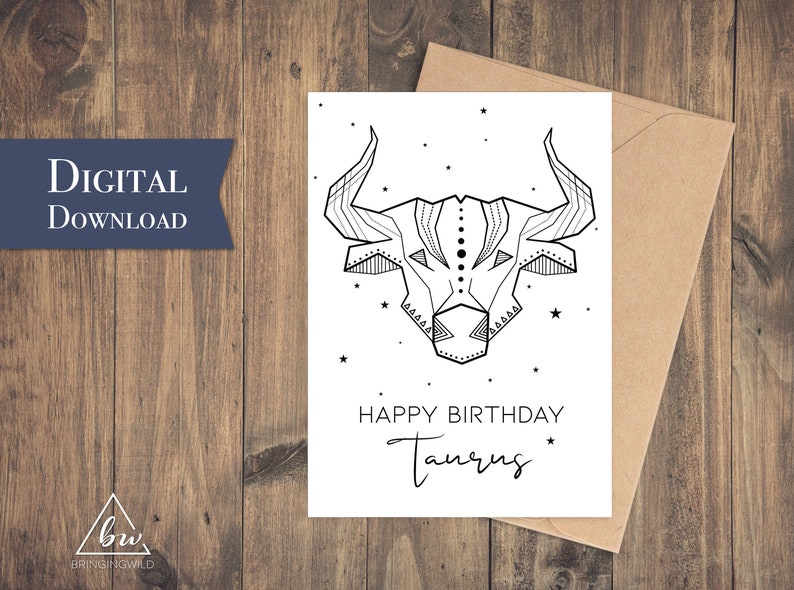 Taurus Printable Birthday Card | Zodiac Card Printable - Digital ...
