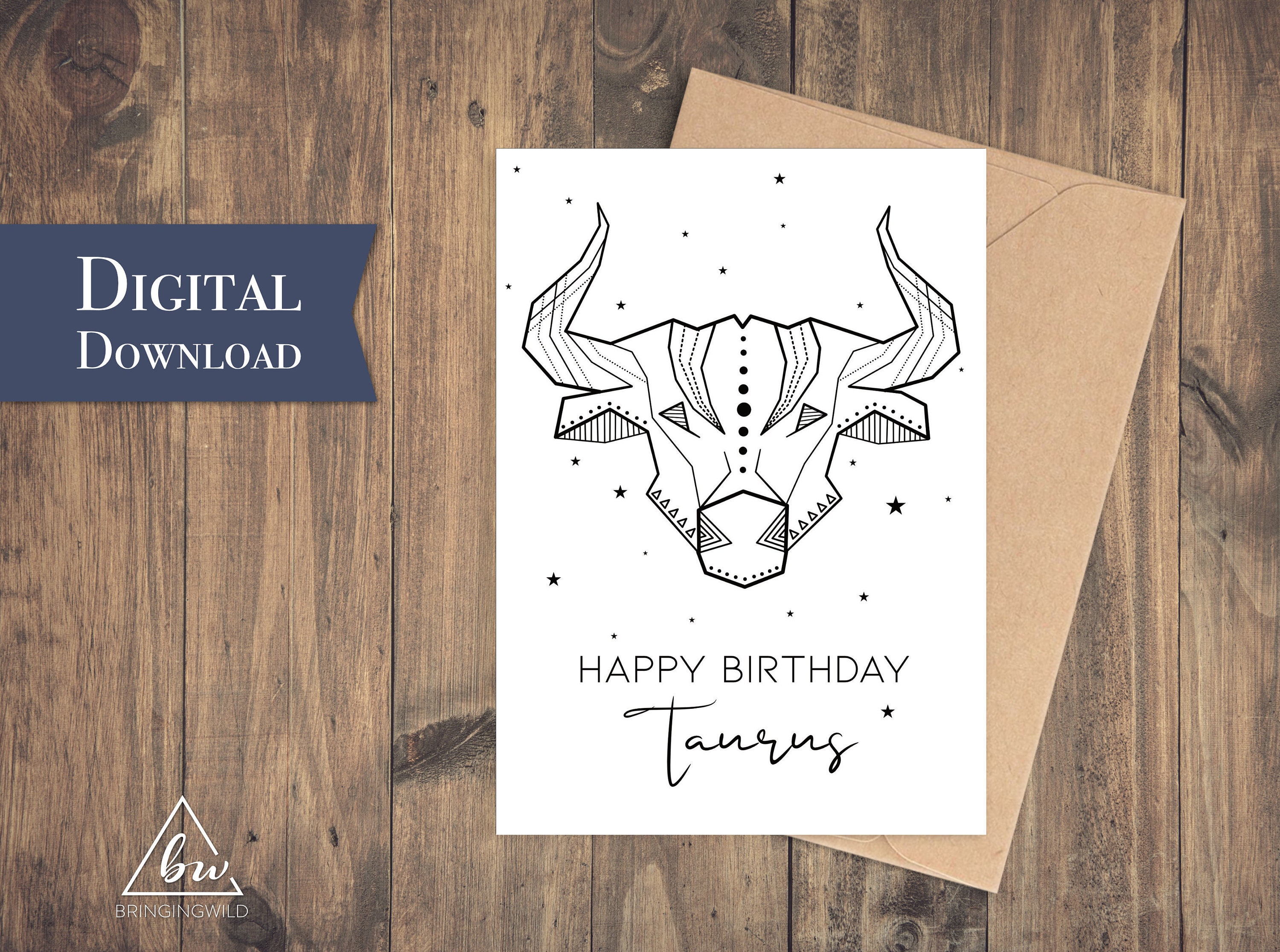 Taurus Printable Birthday Card | Zodiac Card Printable - Digital ...