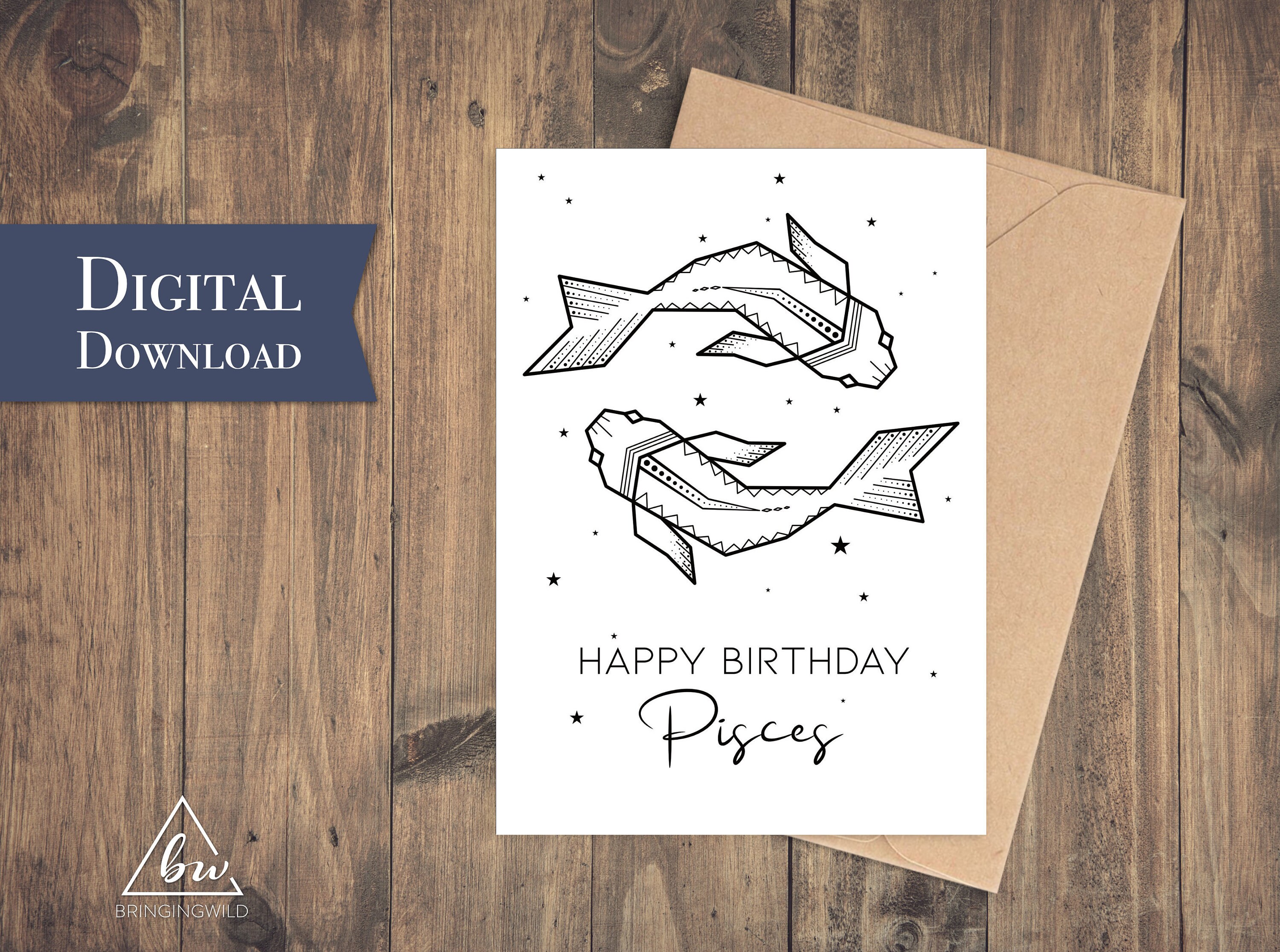 Pisces Birthday Card | Zodiac Sign (digital Download) - Etsy