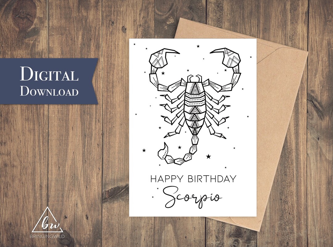 Scorpio Birthday Card Printable | Digital Scorpio Card for Birthday ...