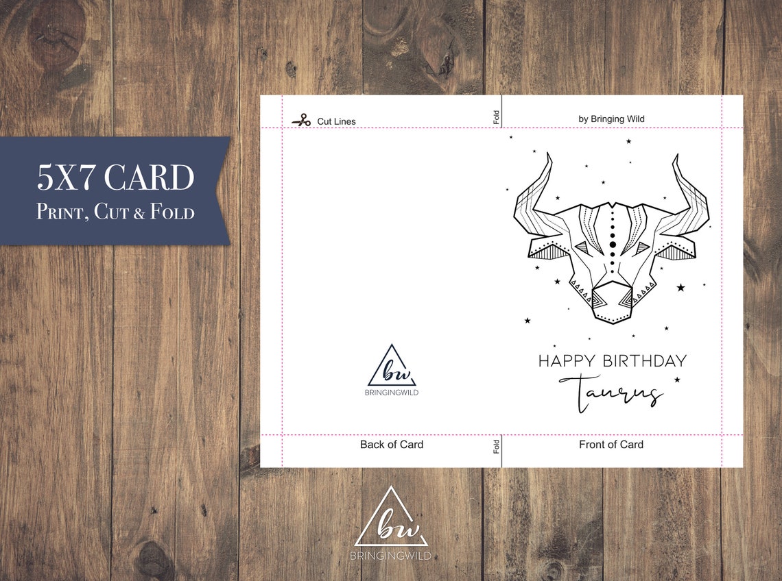 Taurus Printable Birthday Card | Zodiac Card Printable - Digital ...