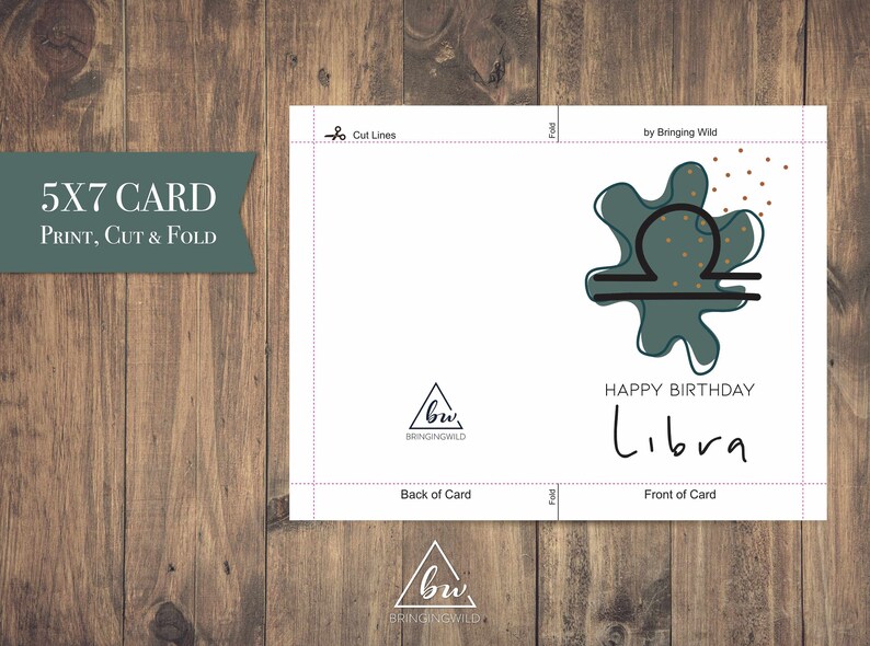 Libra Birthday Card Printable Zodiac Birthday Card for Libra Digital ...