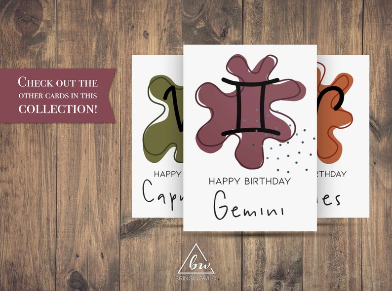 Gemini Birthday Card | Printable Zodiac Birthday Card for Gemini ...