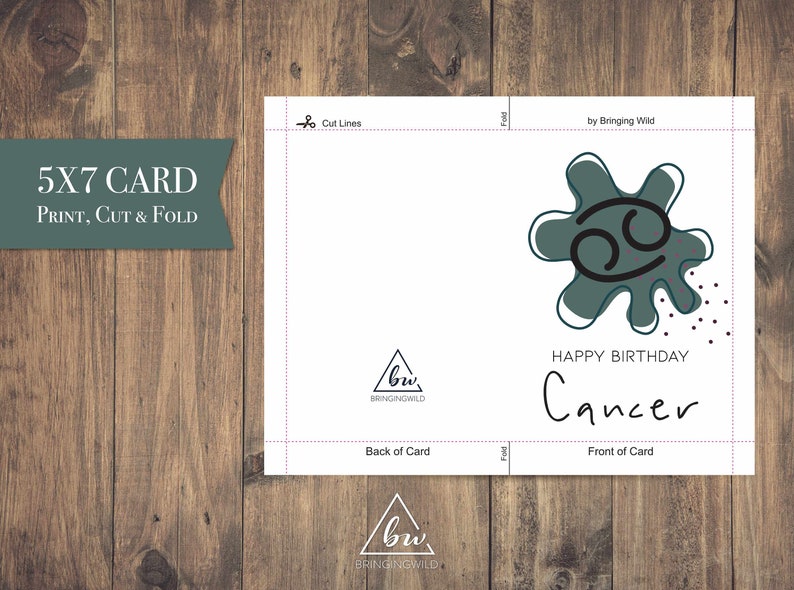 Cancer Birthday Card Printable Zodiac Birthday Card for - Etsy