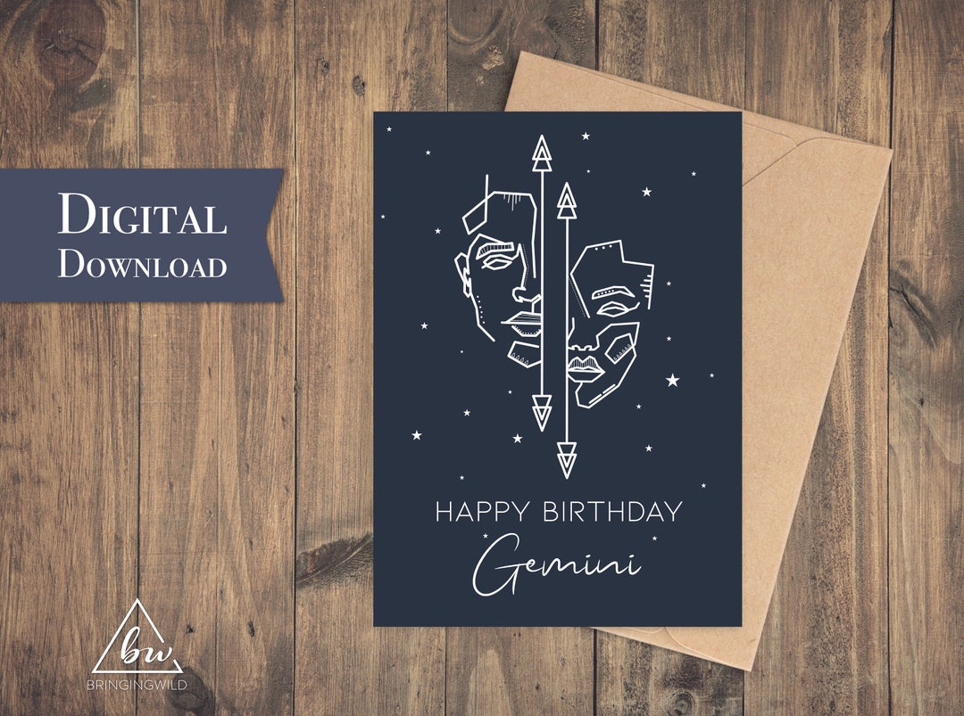 Gemini Birthday Card Printable Zodiac Birthday Card for Gemini Digital ...