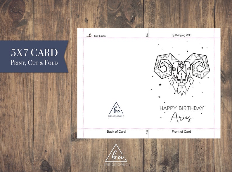 Printable Aries Birthday Card Zodiac Birthday Card Printable - Etsy