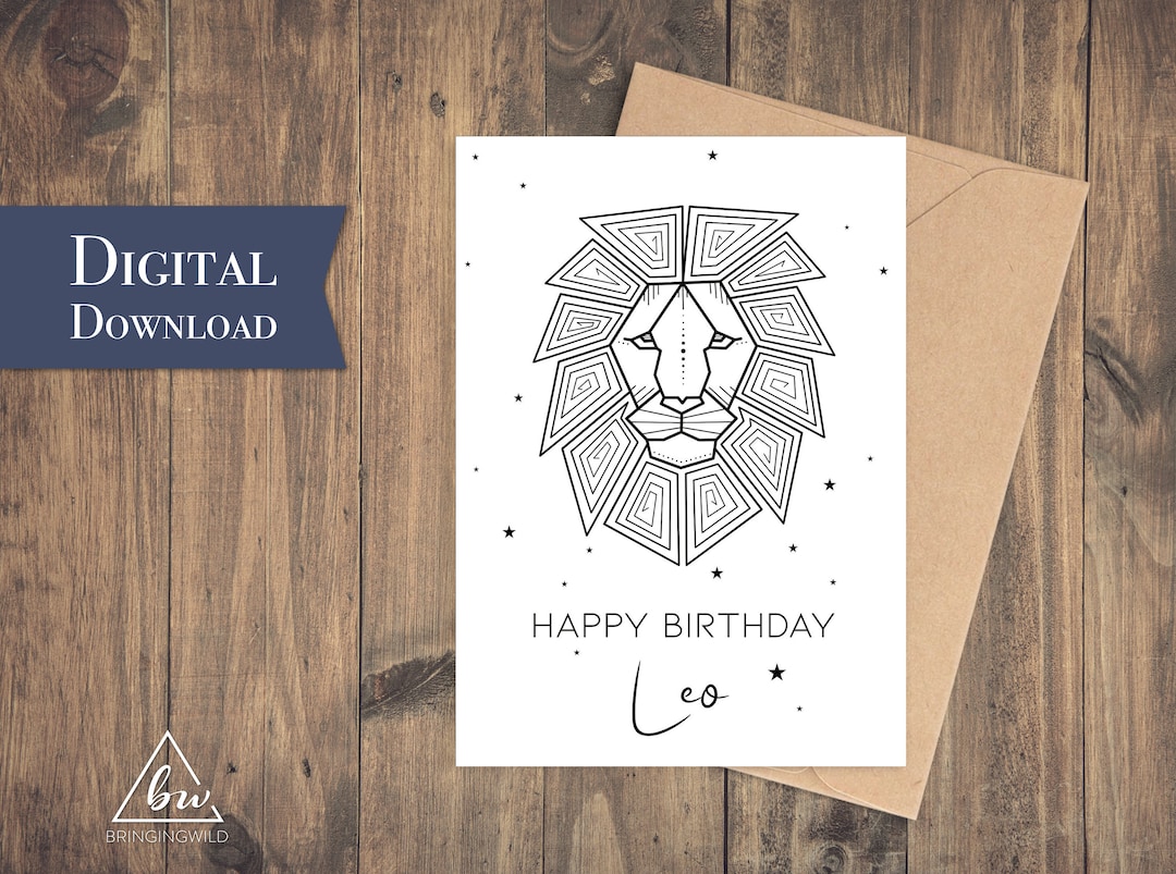 Leo Birthday Card | Zodiac Sign Printable (digital Download) - Etsy