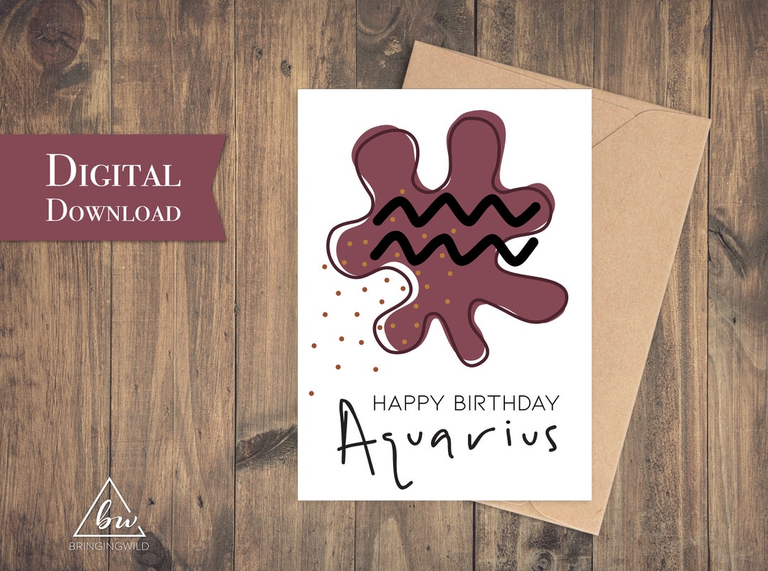 Aquarius Birthday Card | Printable Zodiac Birthday Card for Aquarius ...