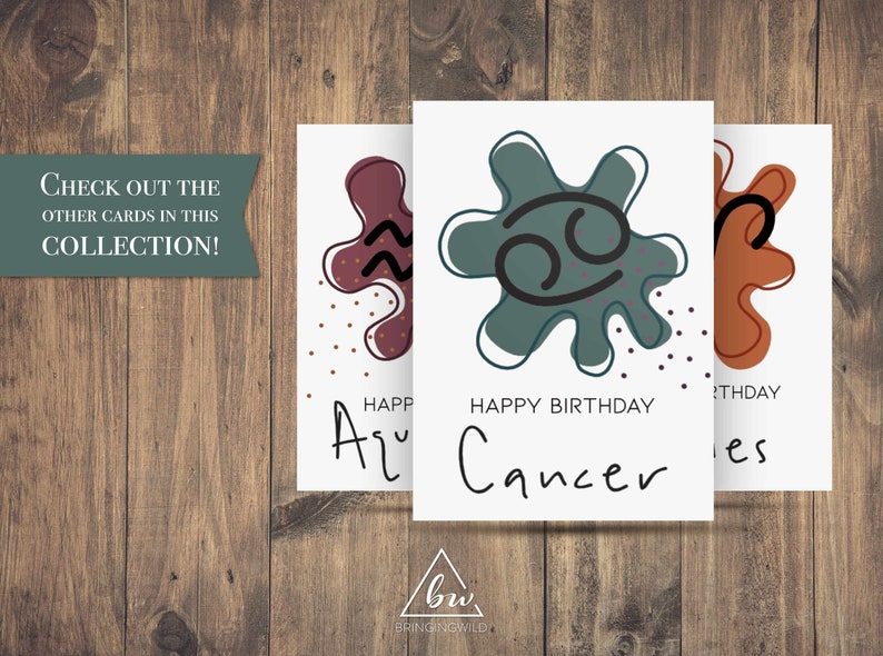 Cancer Birthday Card | Printable Zodiac Birthday Card for Cancer ...