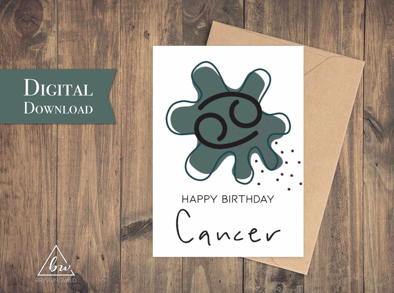 Cancer Birthday Card Printable Zodiac Birthday Card for Cancer Digital ...