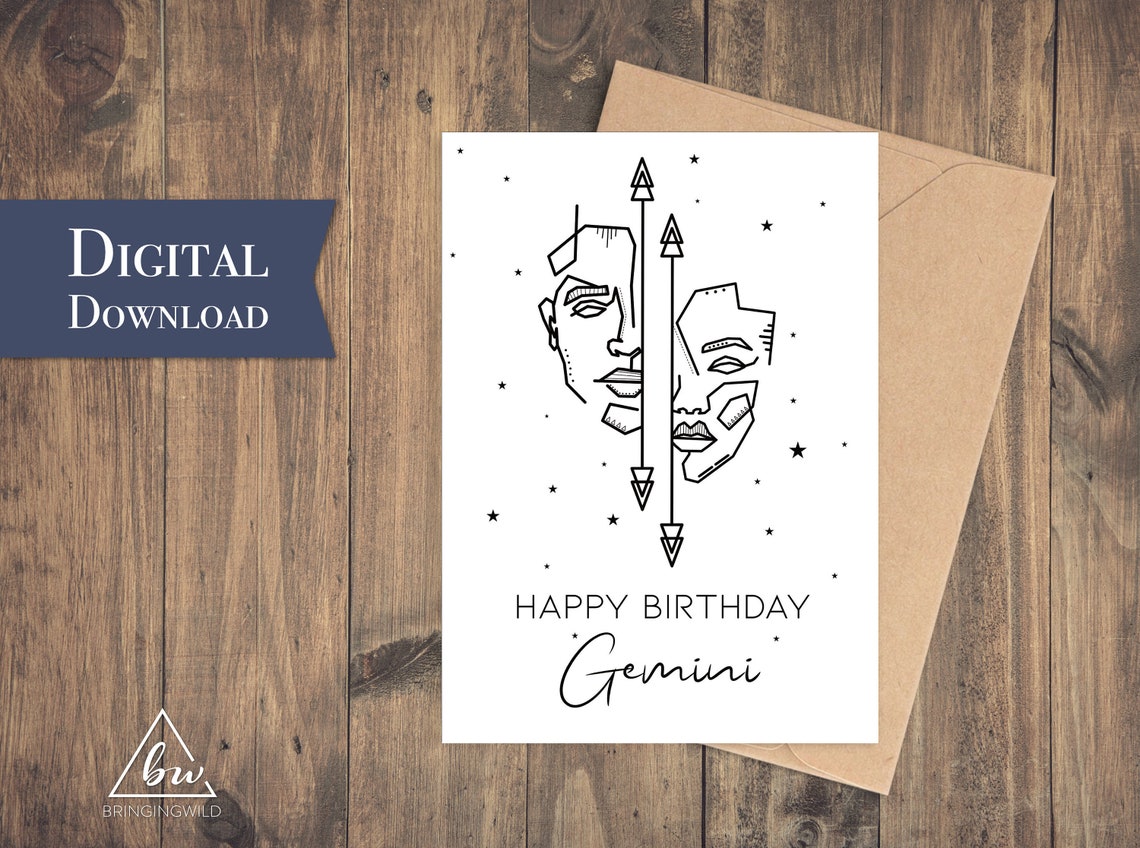 Gemini Birthday Card | Printable Zodiac Birthday Card for Gemini ...
