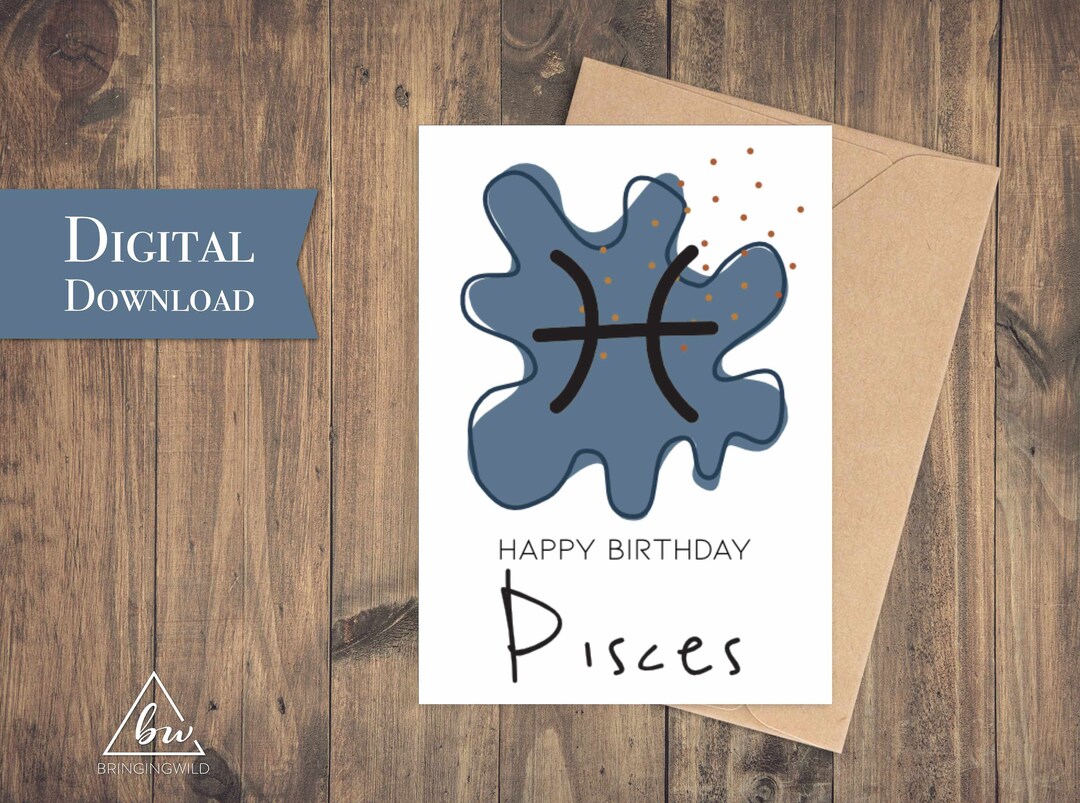 Pisces Birthday Card | Printable Zodiac Birthday Card for Pisces ...