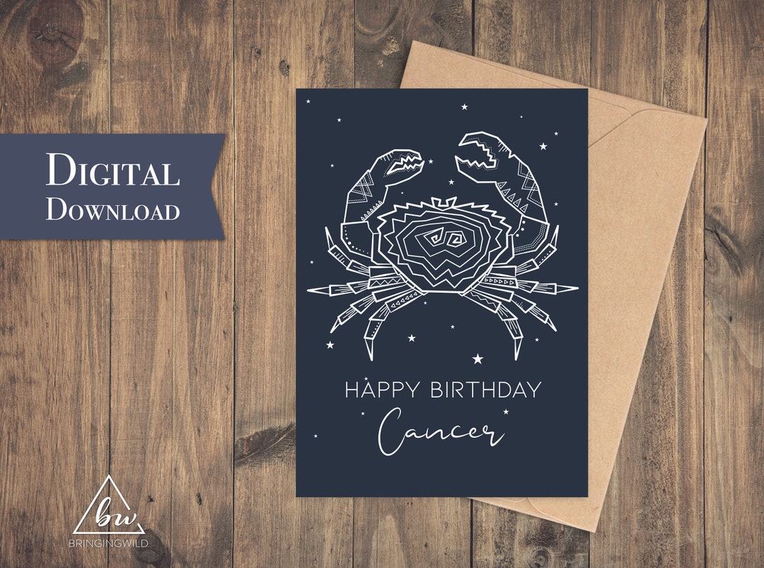 Printable Cancer Birthday Card | Zodiac Cancer Birthday Card - Digital ...