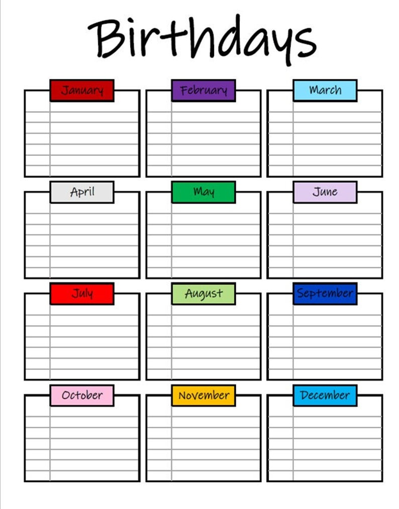 Birthday Calendar - Etsy