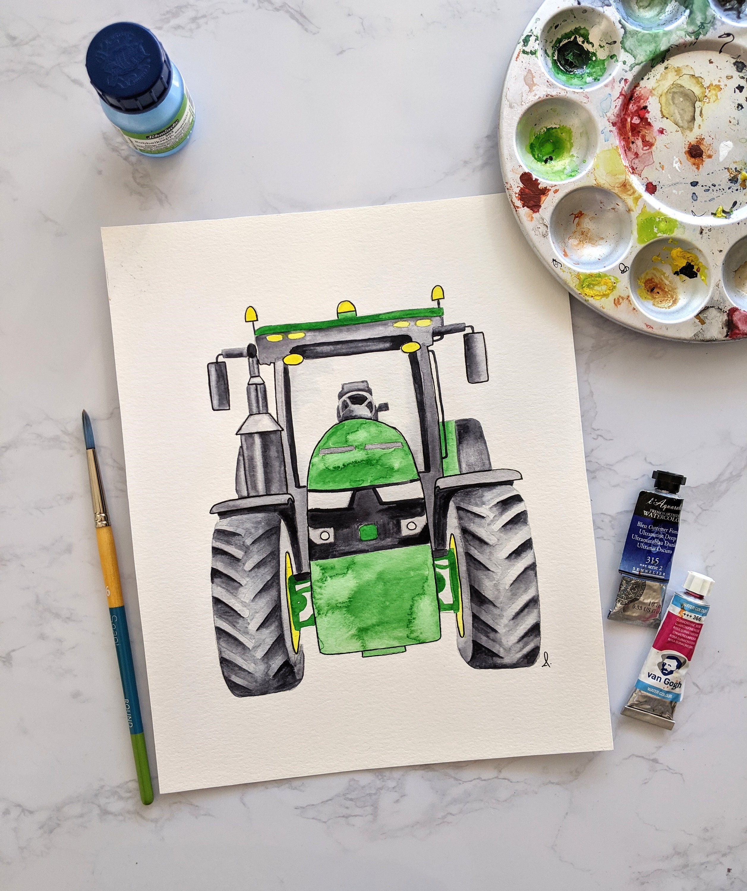 Tractor illustration watercolor | Etsy