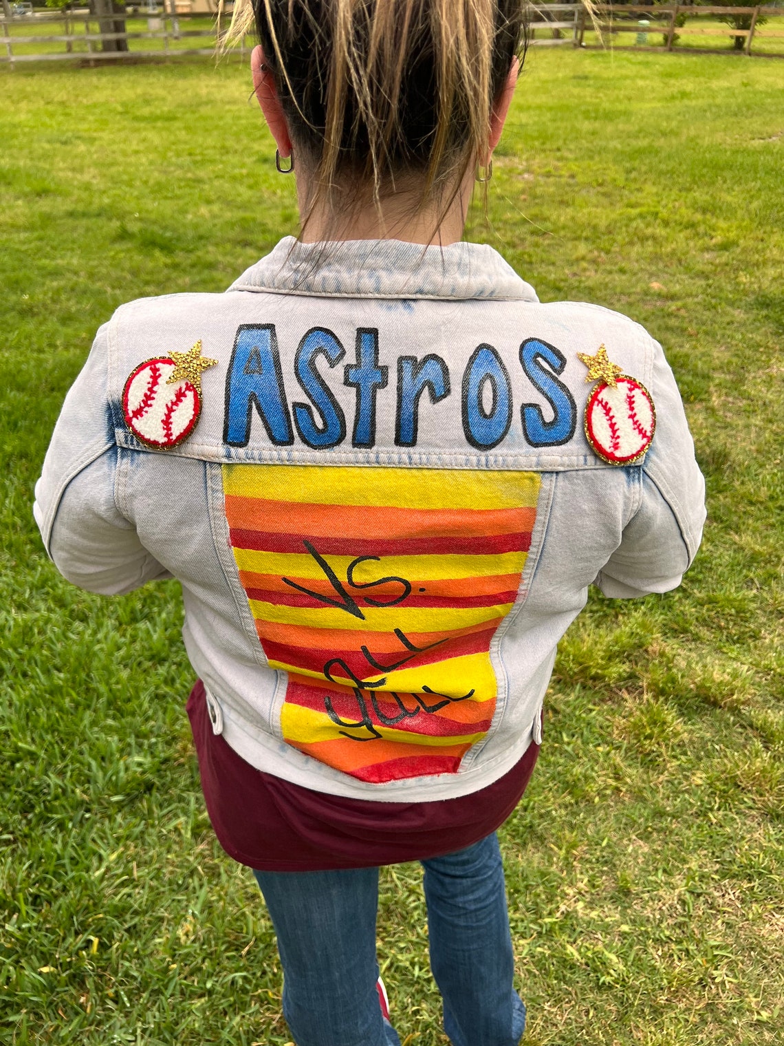 Custom Hand Painted Denim Jacket, Gift Idea, Baseball, Football ...