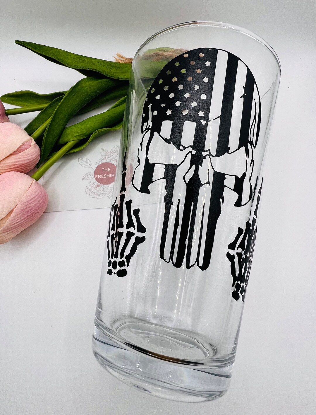 American Flag Skull, Middle Finger, Beer Glass, Soda, Glass, Gift, Cold ...