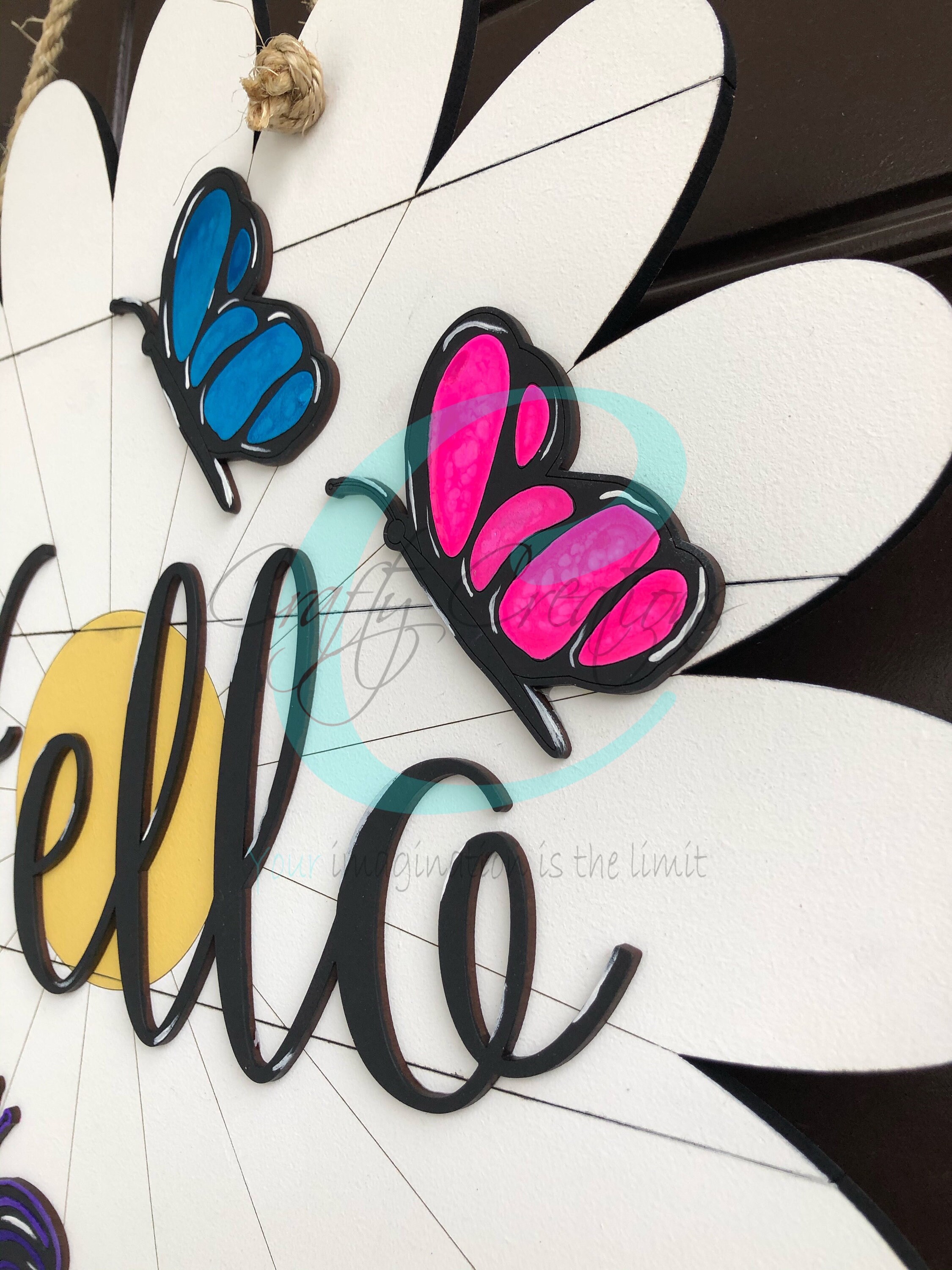 Daisy and Butterflies SHIPLAP Hello Sign SVG Laser Cut File - Etsy