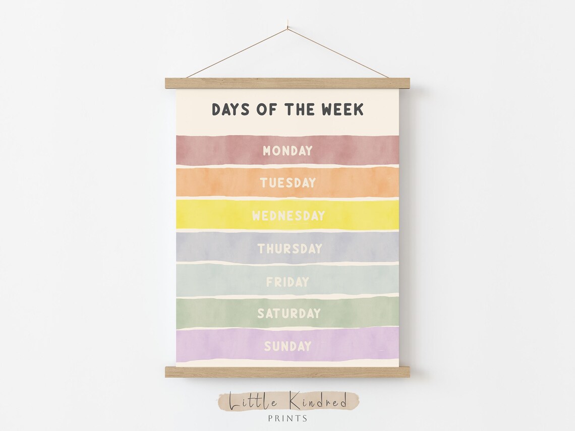 Days of the Week Educational Poster Montessori Wall Art Homeschool ...