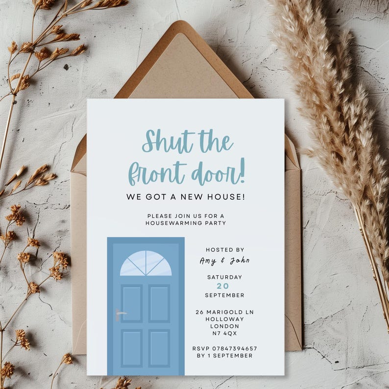 Editable Shut the Front Door Housewarming Party Invitation, New House ...