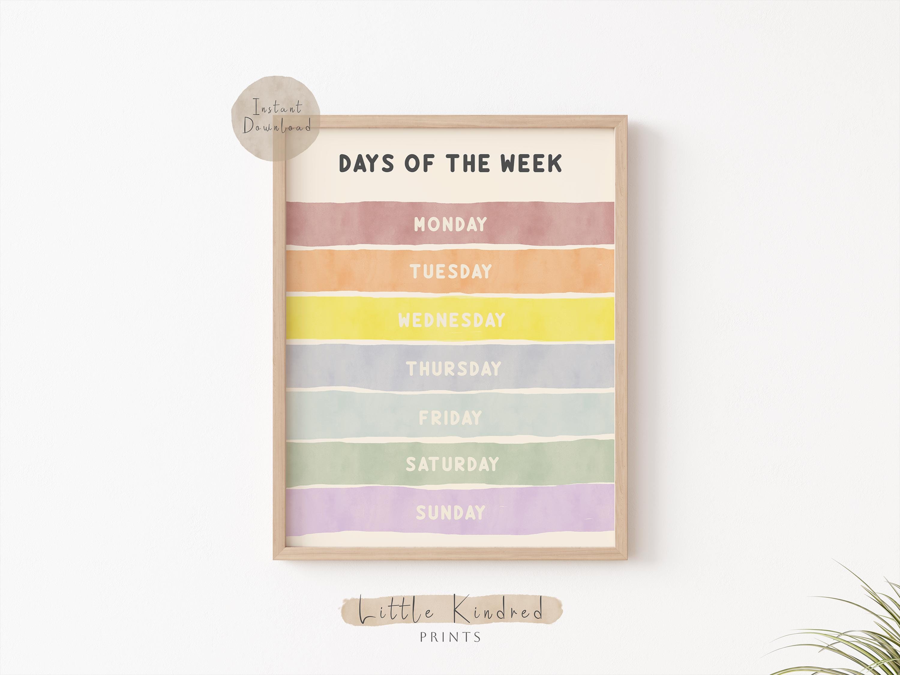 Days of the Week Educational Poster Montessori Wall Art Homeschool ...