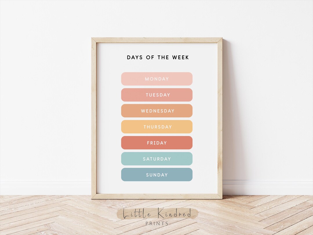 Days of the Week Educational Poster Montessori Classroom Decor ...