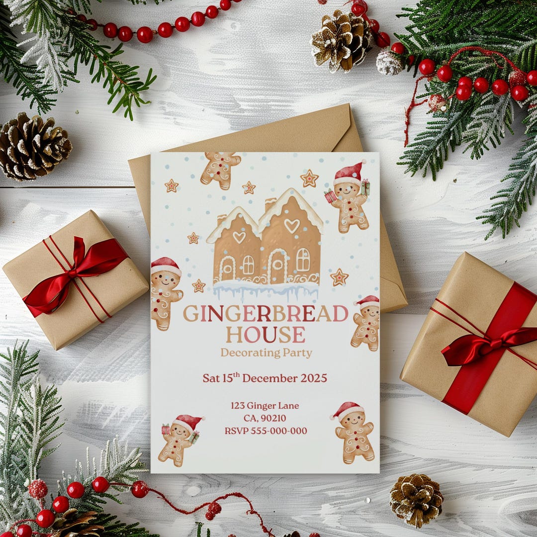 Editable Gingerbread House Decorating Party Invitation, Christmas Party ...