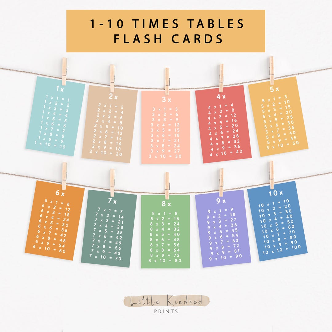 1-10 Times Tables Flash Cards, Flashcards for Kids, Preschool Learning ...