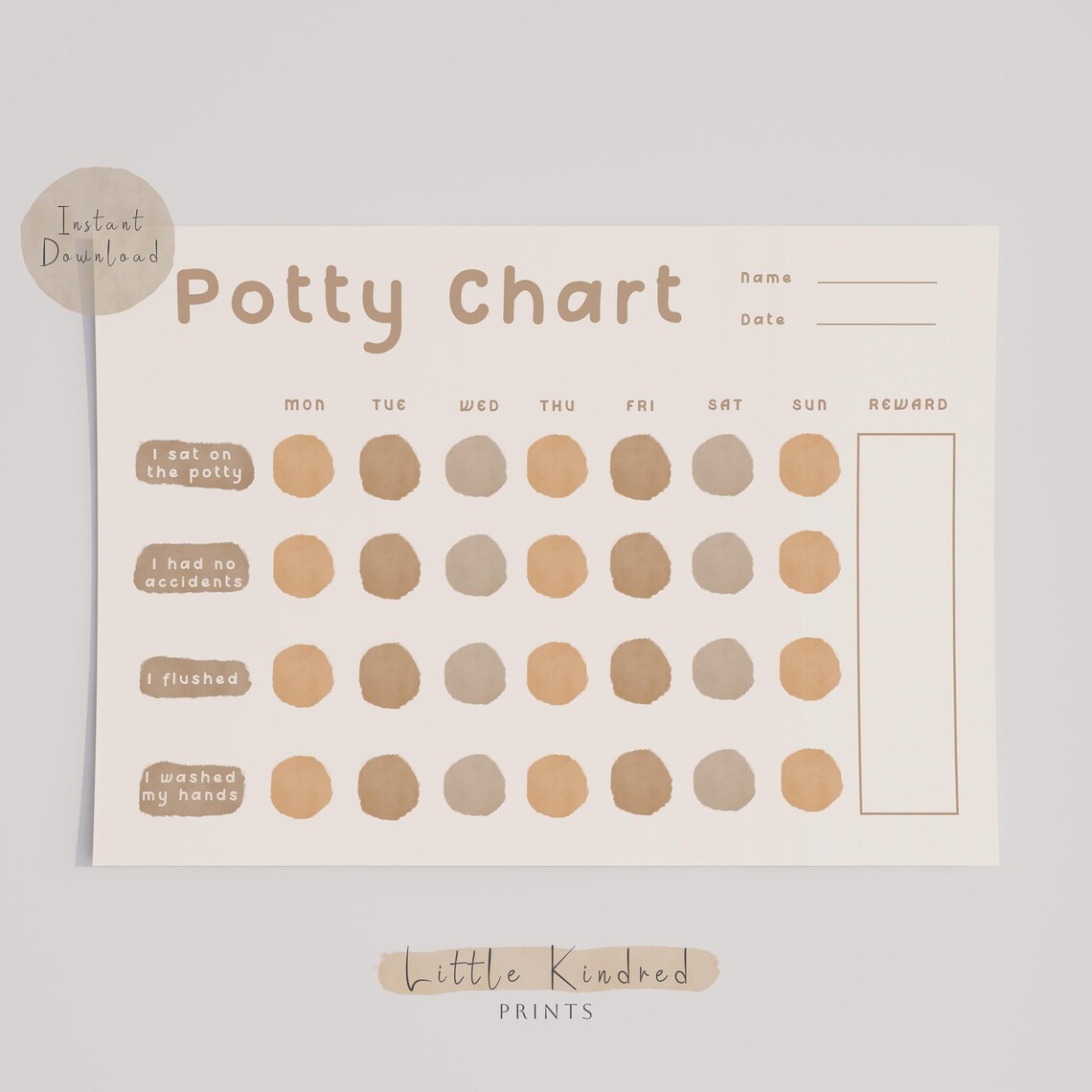 Potty Training Chart, Toddler Reward Chart Boho Printable Kids Potty ...
