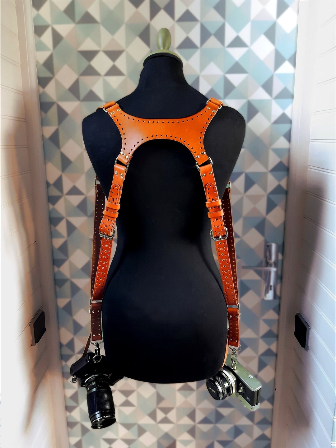 Leather Photographer Harness, Harness for Dual Cameras, Camera Strap ...