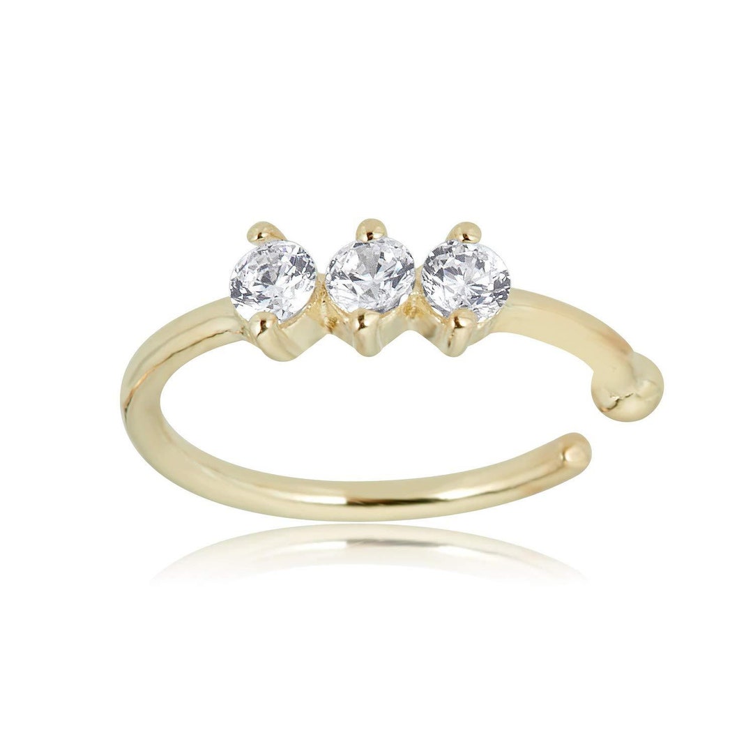 14K Gold 2mm 3-stone Simulated Diamond CZ Nose Ring Hoop - 20 Gauge - Etsy