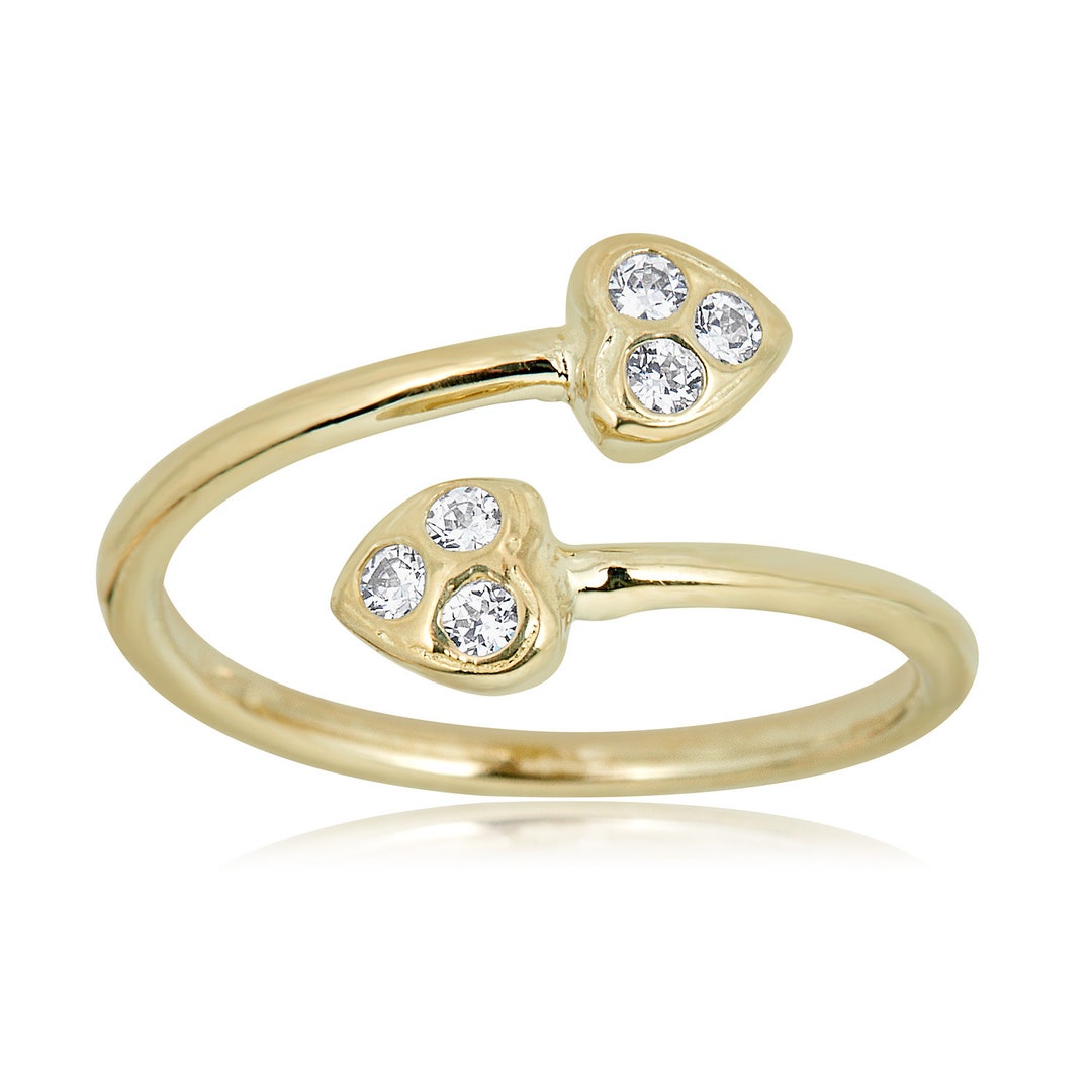 10K Yellow Gold Adjustable Bypass Wrap Heart Toe Ring With Simulated ...