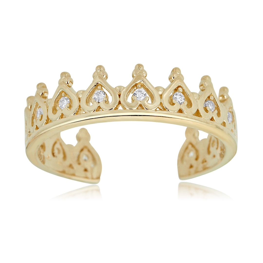 10K Yellow Gold Adjustable Crown Toe Ring With Simulated Diamond CZ - Etsy