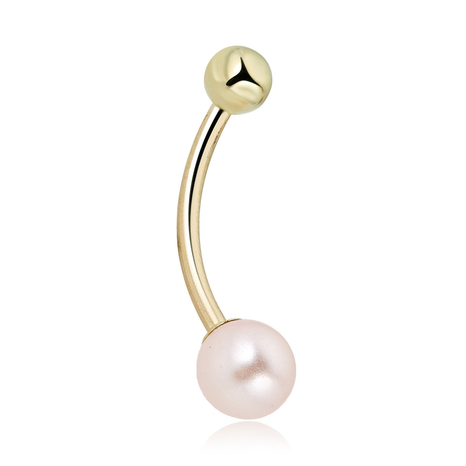 10K Gold Freshwater Pearl Belly Button Ring Body Jewelry - 014 Gauge - Etsy