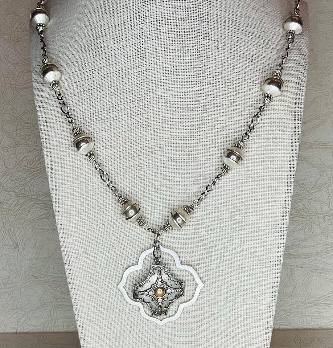 Sterling Goddess Cross in a Pewter Lotus Frame. Chain of Pewter Balls ...
