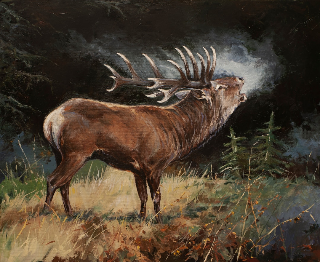 Stag, Original Oil Painting Made in Oil Technique on a Cotton Canvas ...