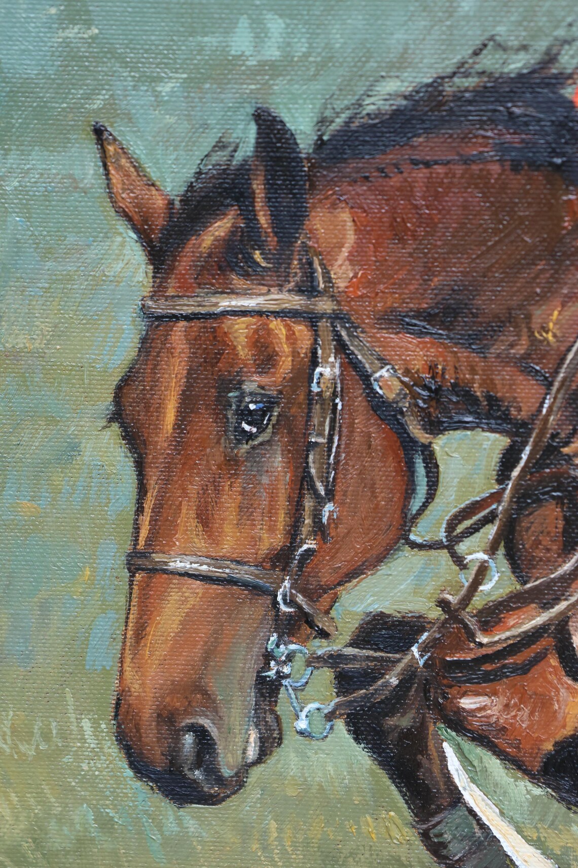 Horse Jump, Original Oil Painting Painted on Cotton Canvas Stretched on ...