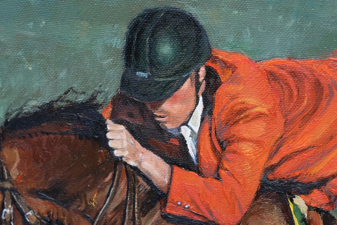 Horse Jump, Original Oil Painting Painted on Cotton Canvas Stretched on ...