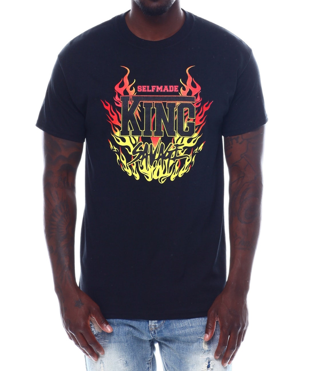 Men's Short Sleeve Tee Screen Printed Self-made King Savage Flame - Etsy UK